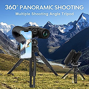 12X50 Professional HD Binoculars for Adults with Phone Adapter and Foldable Tripod - High Power Binoculars with Large View - Super Bright Waterproof Binoculars for Bird Watching Hunting Stargazing