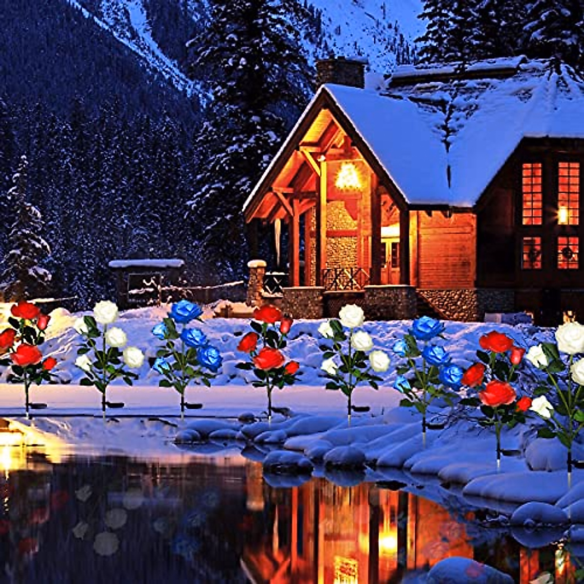 HELESIN Solar Garden Decorative Lights Outdoor, 10 Roses Solar Flowers Lights Outdoor Garden Waterproof 2 Pack, Unique Solar Decorative Lights for Yard Patio Pathway Courtyard Garden Lawn, (Blue)