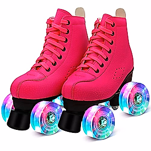 PERZCARE Roller Skates for Women&Girls,Premium High-top Classic Double-Row Design Roller Skates Shoes 4 Shiny Wheels,PU Leather Roller Skates for Beginners Teens/Adult/Boys/Unisex Indoor/Outdoor