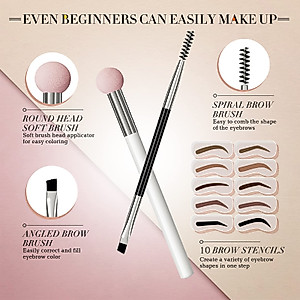 Eyebrow Stamp Stencil Kit - for Waterproof Eyebrows Makeup, Eyebrow Stamp Kit with Sponge Applicator, 10 Eyebrow Stencils, Dual-ended Brow Brush, Waterproof Eyebrow Pomade (Medium Brown)