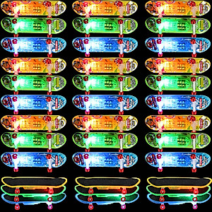 Sotiff 33 Pcs Light up Mini Finger Skateboard Toys Set, LED Finger Skateboards for Kids Hand Skateboard Toys Fingerboard Tiny Skateboards for Fingers Creative Fingertips Movement for Party(Classic)