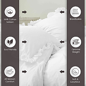 HOME BEDDING COLLECTION Ruffle Modern Duvet Cover Set 3 Piece with Corner Ties 100% Cotton 600 Thread Count 1 Duvet Cover (68x90 inches) 2 Pillow Shams (20x30 inches) Twin XL Size/White