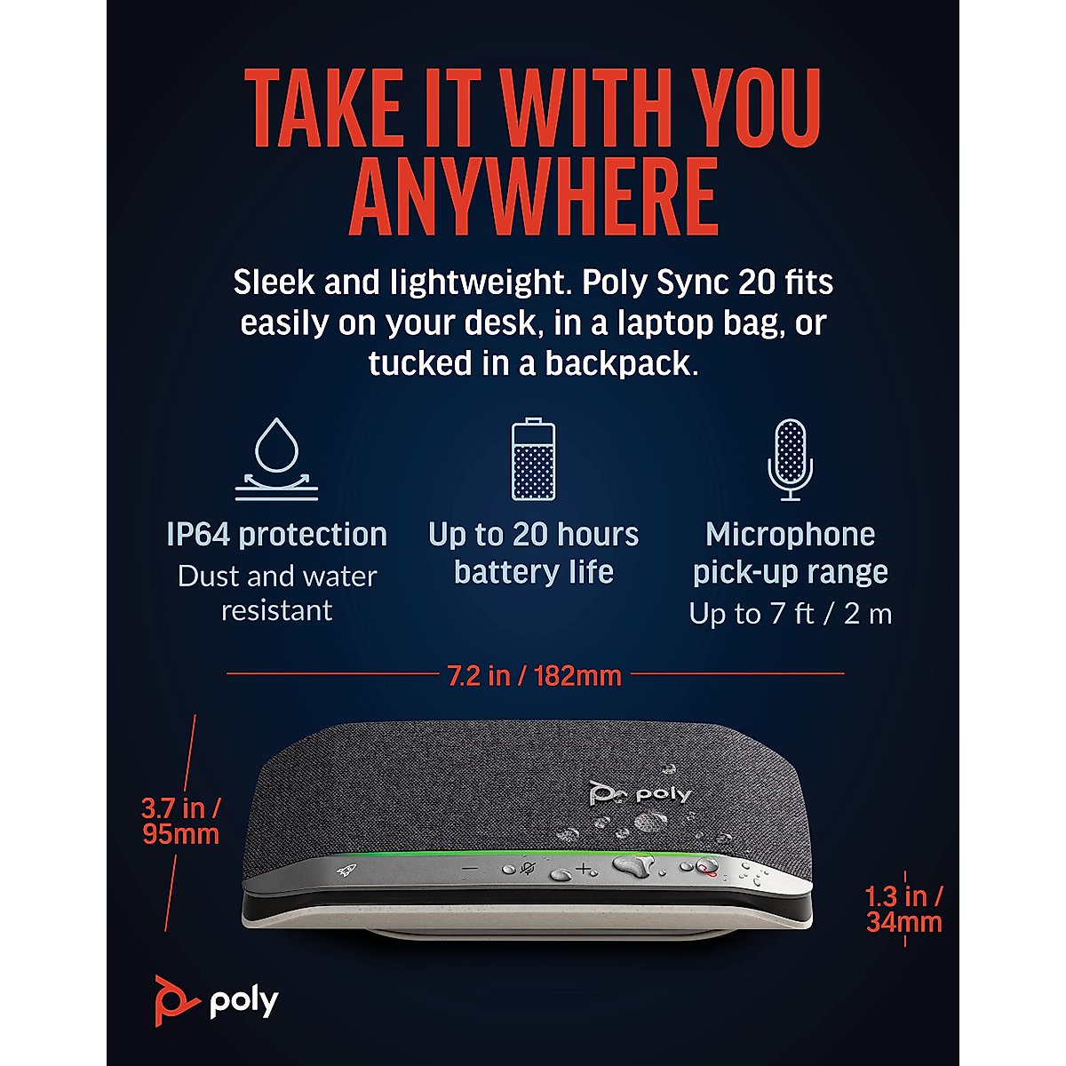 Poly Sync 20 USB-A Personal Portable Smart Speakerphone (Plantronics) - Connect to Mobile via Bluetooth, PC/Mac via Included USB-A Cable - Noise/Echo Reduction - Works w/Teams, Zoom - Amazon Exclusive