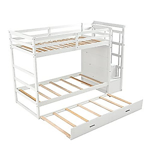 Bunk Bed Twin Over Twin, Bunk Bed with Trundle for Adults, Bunk Bed with Stairs and Storage, Kids Twin Bunk with Drawers(White)