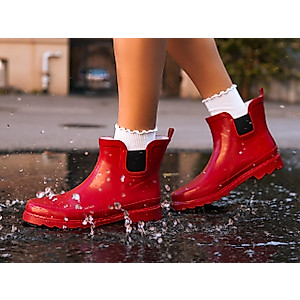 NORTY - Womens Ankle Rain Boots - Ladies Waterproof Winter Spring Garden Boot runs ½ size large Red Size 9