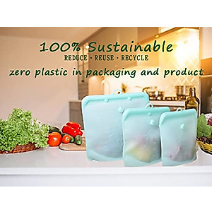 Reusable Silicone Ziplock Food Bags with 100% Leak Proof | 100% Sustainable, Zero Plastic | Microwave safe, Freezer Safe & Dishwasher Safe | Reusable bags with 3 Sizes(2 Small, Medium, Large) | a Hook For Easy Hanging