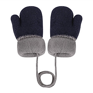 Toddler Baby Knitted Winter Gloves Cable Mittens Cute Cartoon Bear Kids Boys Girls Thermal Thick Fleece Lined Gloves Wool Warm Knit Snow Ski Cold Weather Gloves Children with String Age 0-3Y