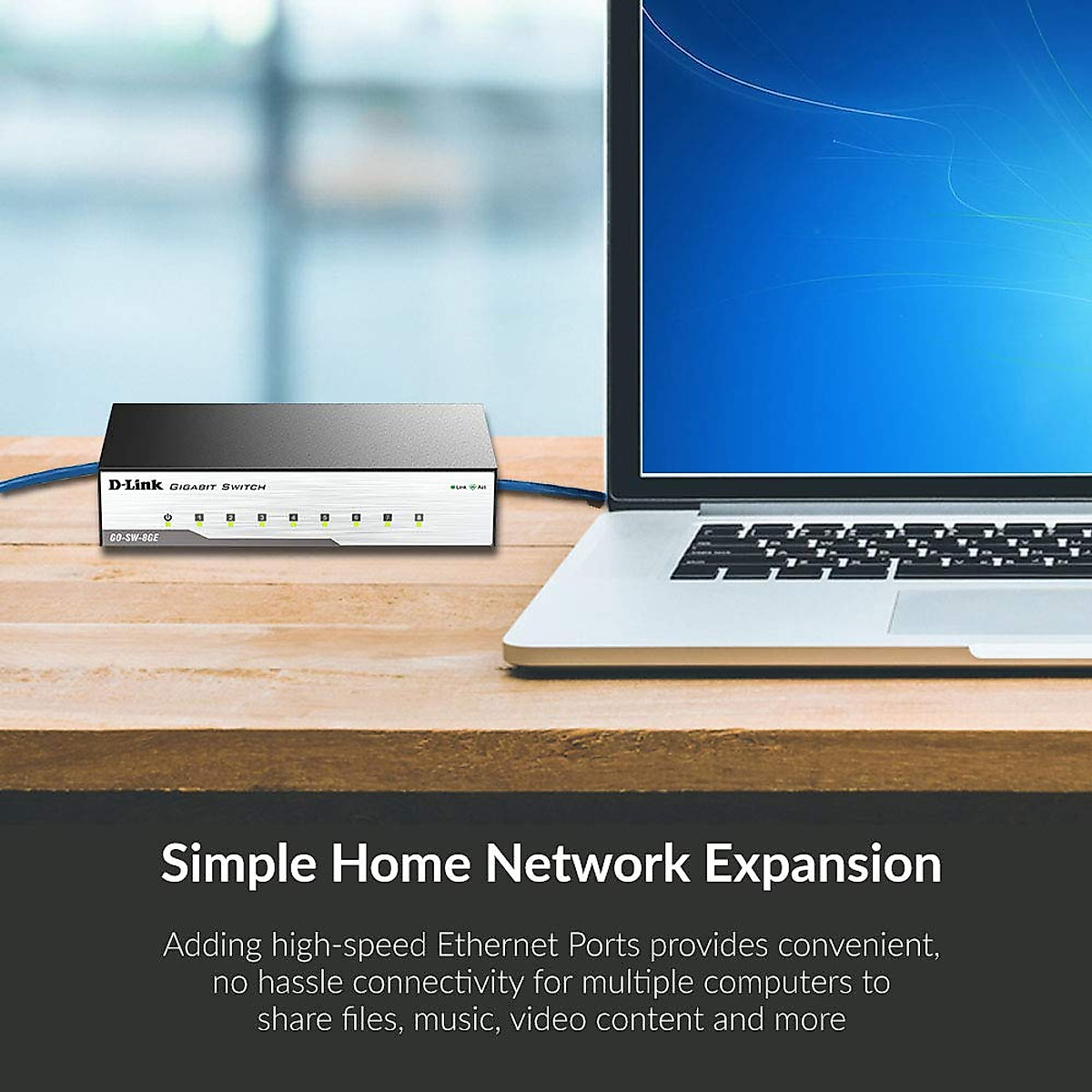 D-Link Ethernet Switch, 8 Port Unmanaged Gigabit Metal Fanless Desktop Plug n Play (GO-SW-8GE)