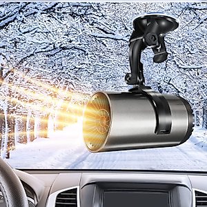 Car Heater, Portable 2 in 1 Car Fans with Heating & Cooling Function Defroster Defogger Plug in Cigarette Lighter with Suction Holder 12V 150W