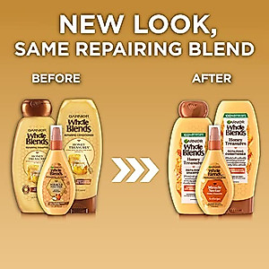 Garnier Whole Blends Honey Treasures Repairing Shampoo, Conditioner + Miracle Nectar Leave-In Set for Dry, Damaged Hair (3 Items), 1 Kit (Packaging May Vary)