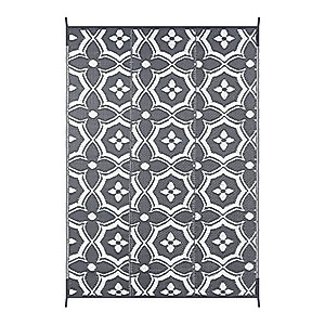 Vaukki Reversible Rug, Plastic Straw Outdoor Mat Fade Resistant Plastic Outdoor Patio Mat, Lightweight Ocean Area Carpet for Patio, RV, Camping, Deck, Backyard and Picnic (Grey and White, 4'x6')