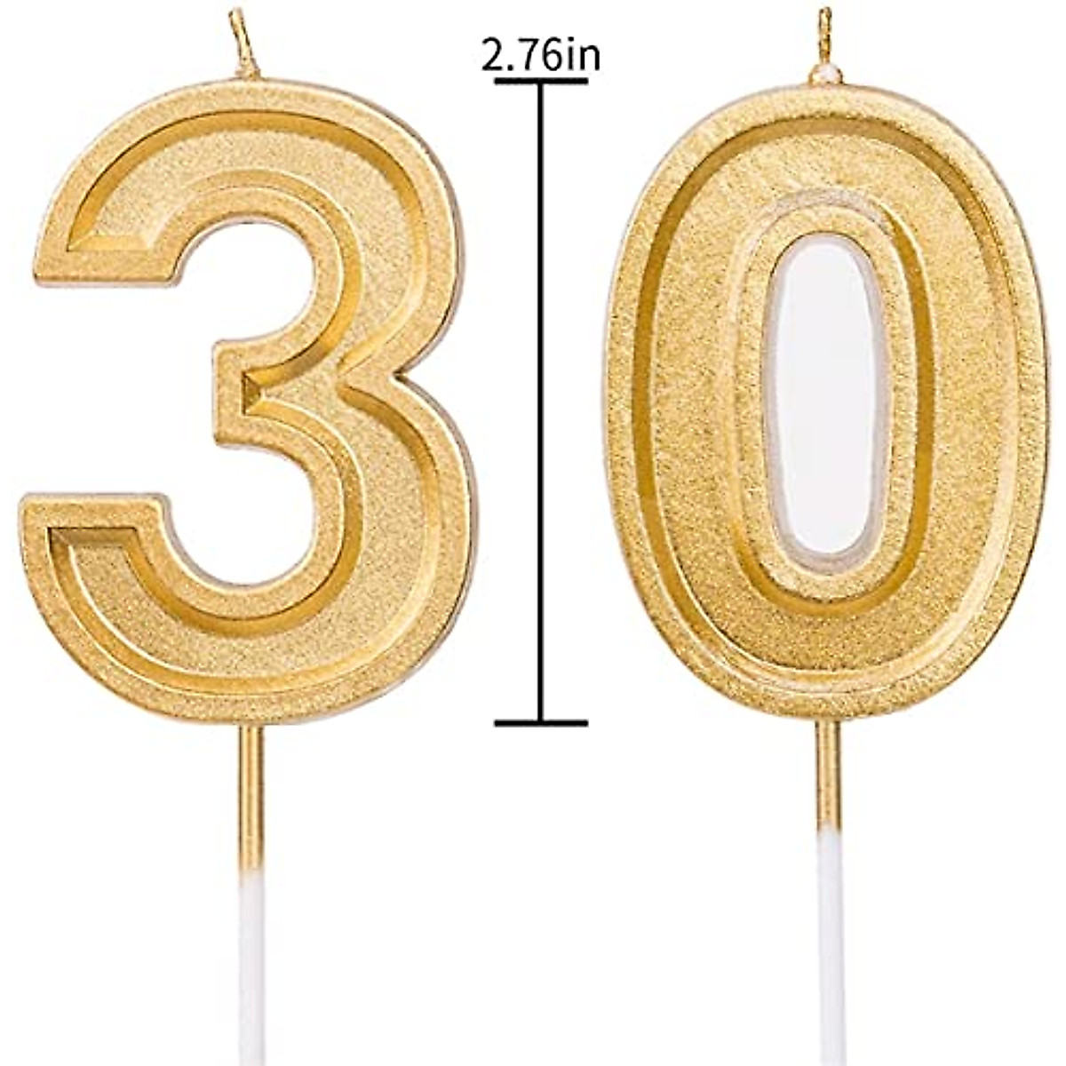 LUTER 2.76 Inches Large Birthday Candles Gold Glitter Birthday Cake Candles Number Candles Cake Topper Decoration for Wedding Party Kids Adults, Number 30