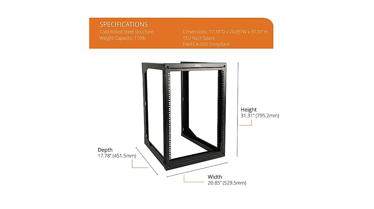 Tecmojo 15U Open Frame Rack for Network & AV Gear
