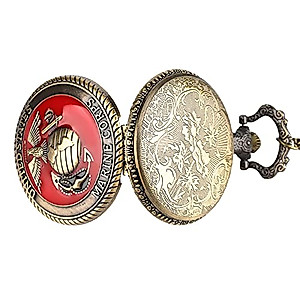 HEYBEC United States Marine Corps Pocket Watches Men Style Watch Necklace Pendant Clock-Red