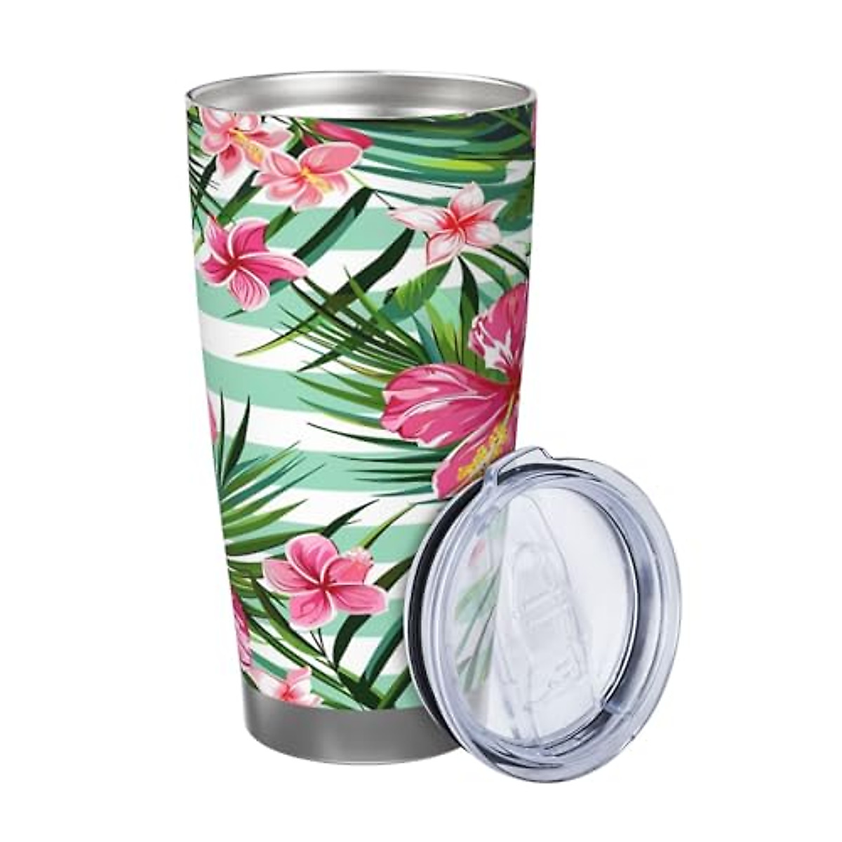 AYCZN Palm Leaves Floral 20 OZ Tumbler Stainless Steel Travel Coffee Mug, Stripe Flower Insulated Water Bottle with Lid and 2 StrawsLeakproof Thermal Cup