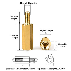 GASELO Bolt Screw,Thread Screws,Screw,M2 Hex Brass Male Female Standoff Board Stud Metric Hexagon Bolt Screw M2X7mm 3mm 30Pcs (Color : M2x14mm)