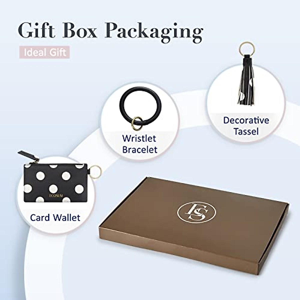 ECOSUSI Wristlet Keychain Key Ring Bracelets Card Holder Purse with Tassel, Polka Dot