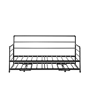 kuurfuurdo Twin Daybed with Trundle, Metal Daybed with Pop Up Trundle, Height Adjustable Day Bed with Trundle Bed Twin for Kids Teens Adults Guests, Steel Slat Support, No Box Spring Needed