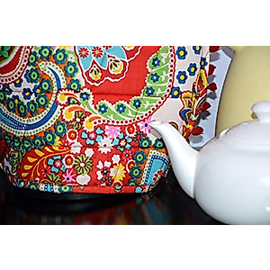 Marusthali Tea Cosy kitchen accessories Cotton kettle cover Tea Cozy Teapot cover Printed Decorative Tea Cosy (Red paisley printed)