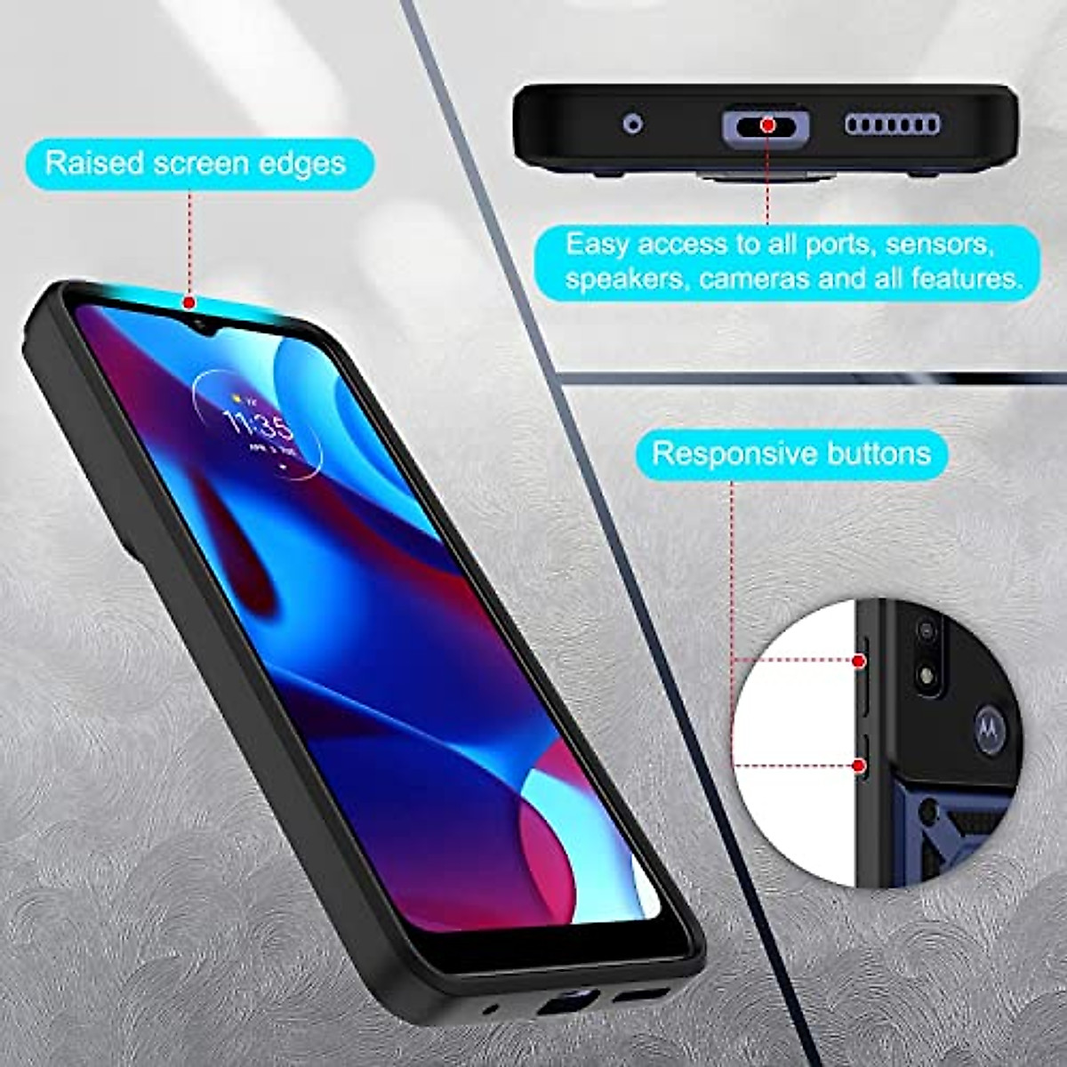 Suyomo for Oneplus Nord N20 5G Case with Tempered Glass Screen Protector [2Pcs],1+ Nord N20 Heavy Duty Case with Camera Cover Ring Holder Stand Shockproof Dual-Layer Protection Phone Case (Blue)