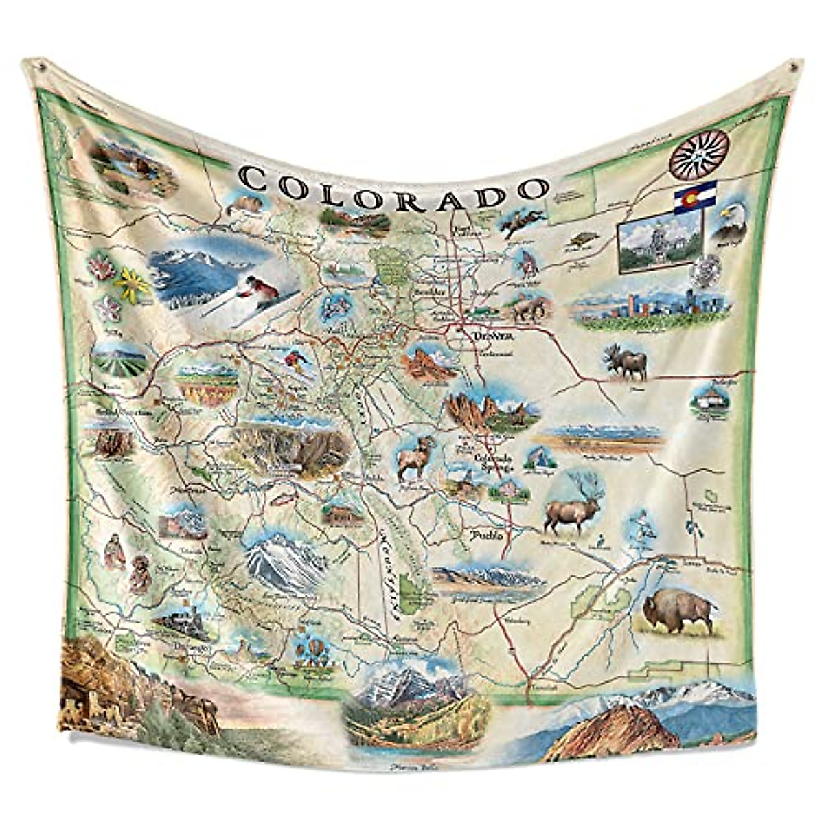 Colorado State Fleece Blanket Map - Hand-Drawn Original Art - Soft, Cozy, and Warm Throw Blanket for Couch - Unique Gift - 58"x 50"