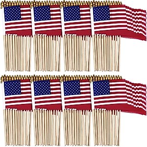 150 Pack Small American Flags on Stick 4 x 6 Inches Small US Flags Wooden Stick Patriotic Decorations Handheld Fourth of July Flag Mini American Flags for Lawn Memorial Day Independence Day Decoration