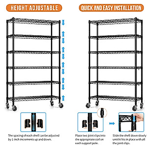 Hodonas 2300LBS Wire Shelving Unit, 36"W x 14"D x 75"H Metal Standing Shelf Units with Wheels / Leveling Feet, 6 Tier, Adjustable, Heavy Duty, and NSF Storage Shelves, Rolling Metal Shelving Wire Rack