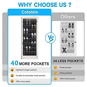 Door Shoe Organizer with 40 Large Clear Mesh Pockets, Sturdy Oxford Cloth Hanging Shoe Rack, for Entryway Bedroom Bathroom Pantry Shoe Storage