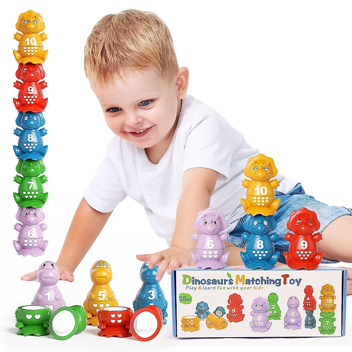 Snap-n-Learn Matching Dinosaurs, Toddler Stacking Sorting Toys, Educational Preschool Counting Dinos Learning Building Toy, Fine Motor Skills Learning Game Gifts for 18 Months 2 3 4 Year Old Boys Girl