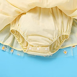Newborn Infant Baby Girl Ruffle Tutu Romper Dress 1st 2nd Birthday Party Cake Smash Outfit Toddler Summer Flutter Sleeveless Floral Princess Tulle One-picece Baptism Pageant Dress Yellow Daisy 6-12M