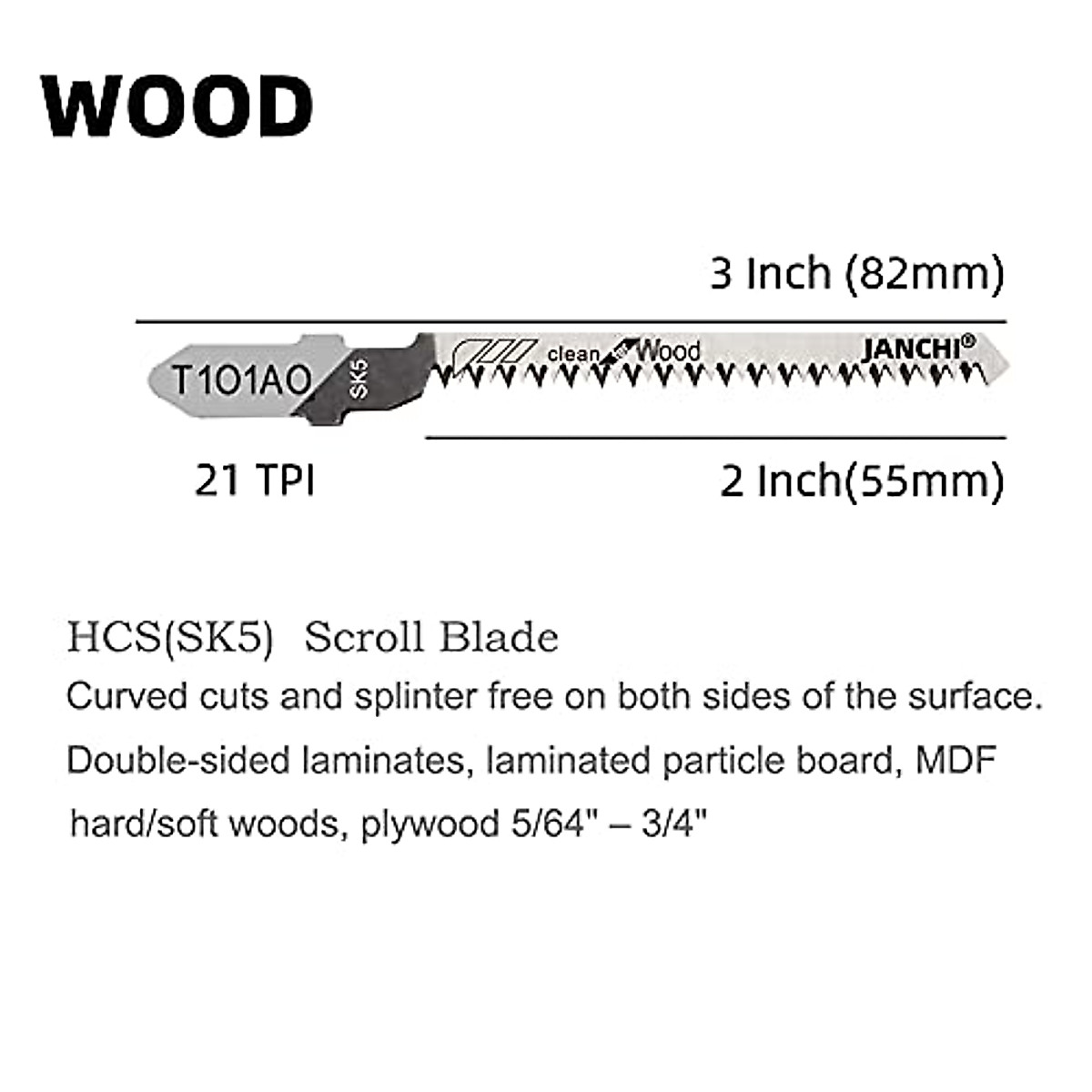 50 Pack T101AO T-Shank Contractor Jigsaw Blade Set Made with HCS, 3-Inch 20TPI Jigsaw Blades Optimized for Cutting Wood, PVC, and Plastic