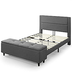ZINUS Wanda Upholstered Platform Bed Frame with Storage Bench / Mattress Foundation with Wood Slat Support / No Box Spring Needed / Easy Assembly, King