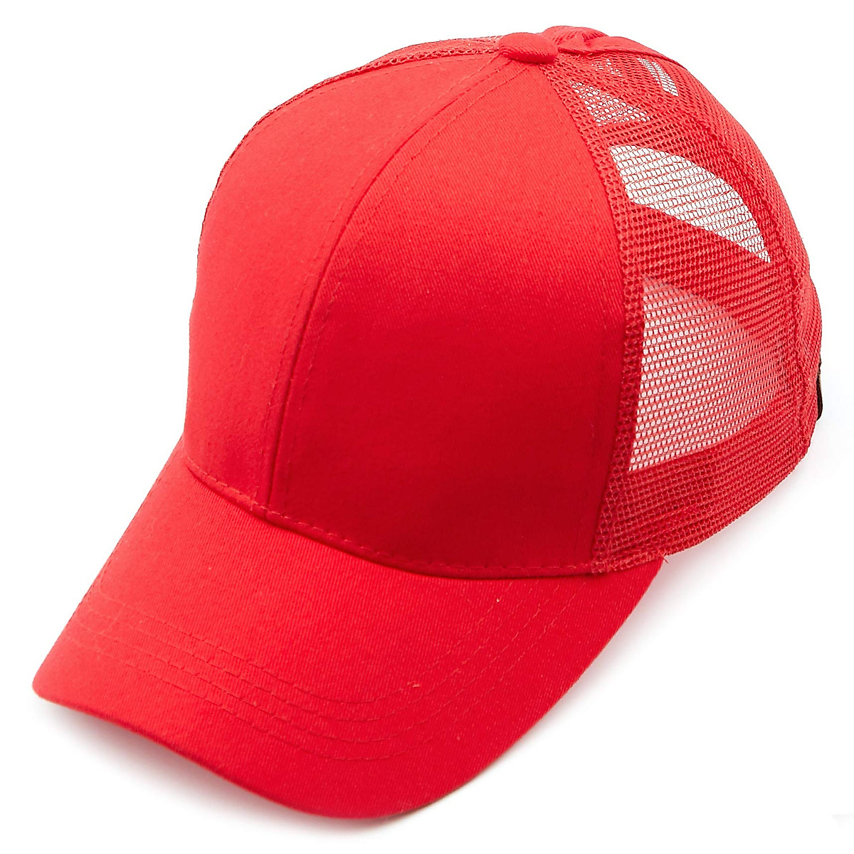 C.C Hatsandscarf Ponytail caps Messy Buns Trucker Plain Baseball Cap (BT-4) (Red)