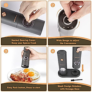 SIMPLETASTE Electric Salt and Pepper Grinder Set, One-Handed, Battery Powered, Adjustable Coarseness, LED Light, Pepper mills with stand, Seasoning Tools for Kitchen, Dining or Gifting
