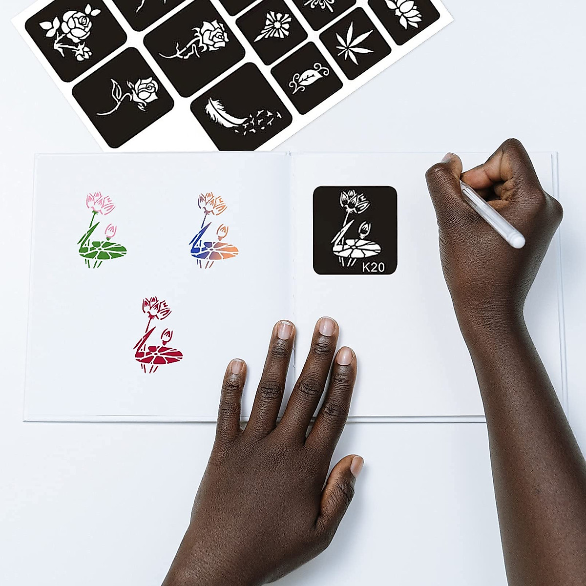 CUTELIILI Henna Tattoo Stencils Reusable for Women Girls and Kids, 200+ PCS Tattoo Templates, Airbrush Tattoo Stencil,Body Art Stencil Templates Chriatmas Gift Black