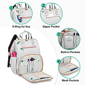 Damero Nurse Bag for Work Supplies, Nurse Backpack with Laptop Sleeve for Home Care Nurse and More, Patent Design(Light Gray-Pink)