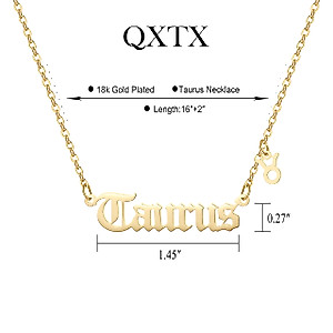 QXTX Taurus Necklace,Taurus Necklace for Women,Zodiac Necklace,Horoscope Constellations Necklace(Gold,Taurus)