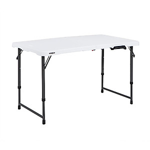 Lifetime Height Adjustable Craft Camping and Utility Folding Table, 4 Foot, 4'/48 x 24, White Granite