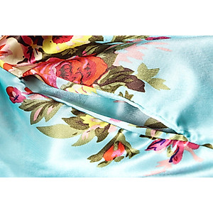 ABC-STAR Women's Floral Kimono Robes Short Satin Bathrobe Silky Sleepwear Dressing Gown for Wedding Getting Ready