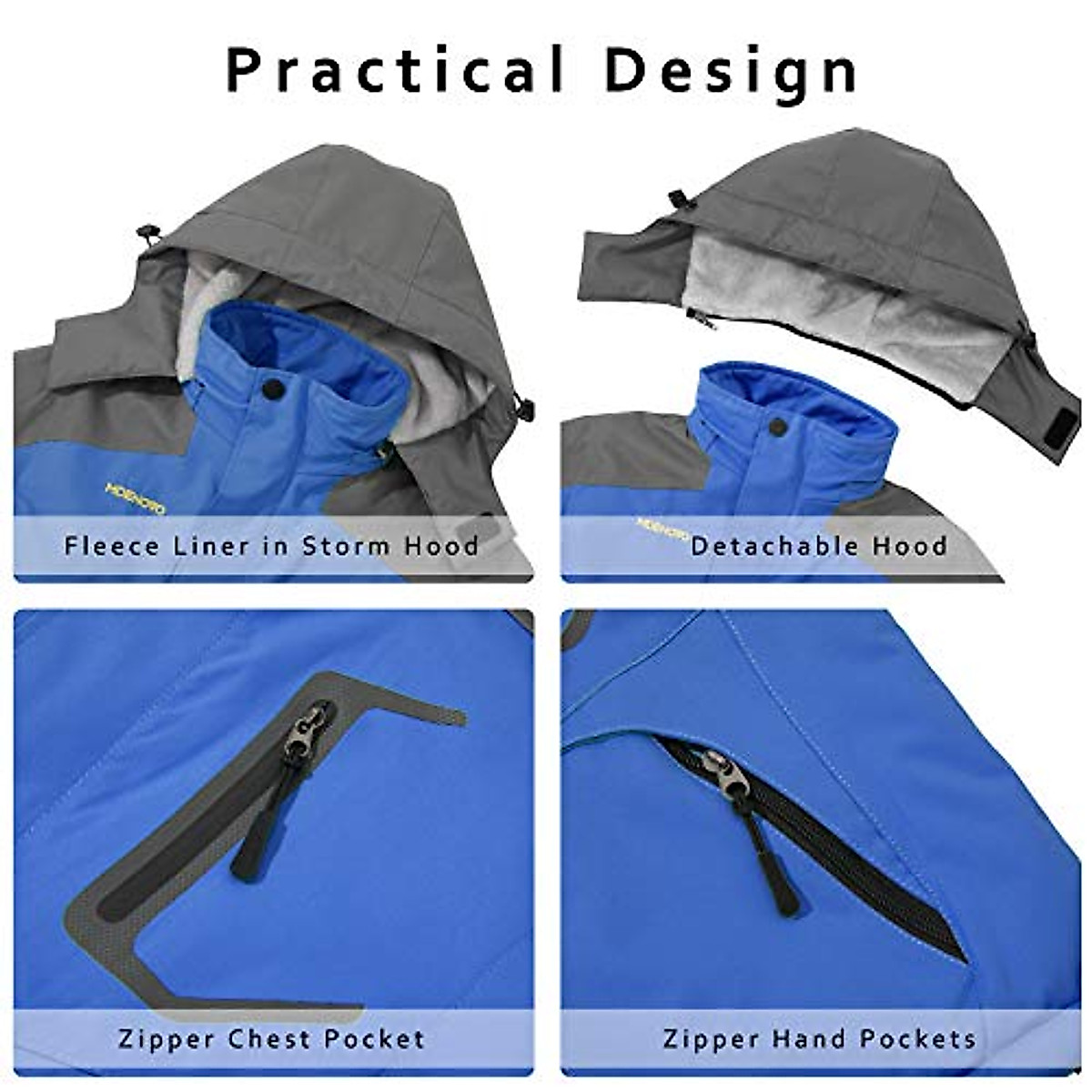 MDENOVO Boy's Waterproof Ski Jacket Snow Windproof Fleece Winter Coat Hooded(Blue,10-12)