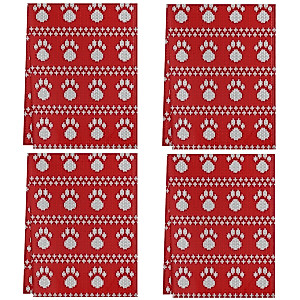 Christmas Pattern Red Paw Print Kitchen Towels and Dishcloths Set of 4-17.7" x 28.3" Absorbent Dish Towels with Hanging Loop Hand Towel for Farmhouse Bar Towels & Tea Towels