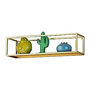 PIBM Stylish Simplicity Shelf Wall Mounted Floating Rack Shelves Iron Art Display Stand Bookshelf Cd Storage Simple Background Wall Living Room,4 Sizes, Gold , 35X25X35cm