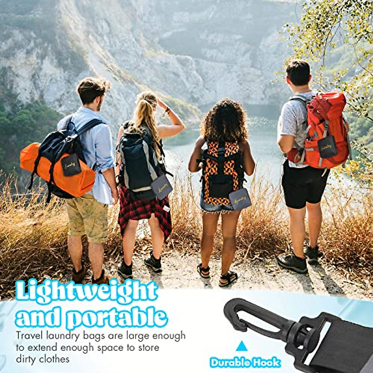 4 Pcs Travel Laundry Bag, Large Dirty Laundry Clothes Bag with Hook and Drawstring for Traveling Suitcase, Expandable and Portable Dirty Clothes Storage Bag for Travel, Camping, Gym, Dorm (Black&Grey)