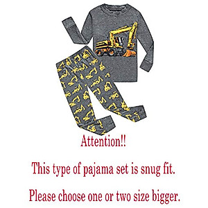 Family Feeling Excavator Little Boys Long Sleeve Pajamas Sets Cotton Pyjamas Kids Pjs Size 5 Grey