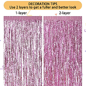 Pink Foil Fringe Curtain - Wavy Pink Fringe Backdrop 3.3 x 6.6 Feet, Pack of 3 | Pink Streamers Party Decorations Pink Birthday Decorations Valentine's Day Decoration Party Supplies