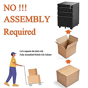 GOOGIC 3-Drawer Mobile File Cabinets Rolling Metal Filing Cabinet for Legal & Letter File Anti-tilt Design with Lock Under Desk Office Drawers Fully Assembled Except Casters Black