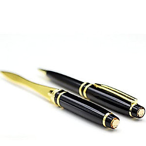 Free Engraving - Brass, Roller Ballpen, Refillable Pen, Ballpoint pen, Ball pen, Letter Opener Envelope Slitter Gold Letter Opener Gifts for Men, Women, Classy Gift Box, Free Customization (Black)