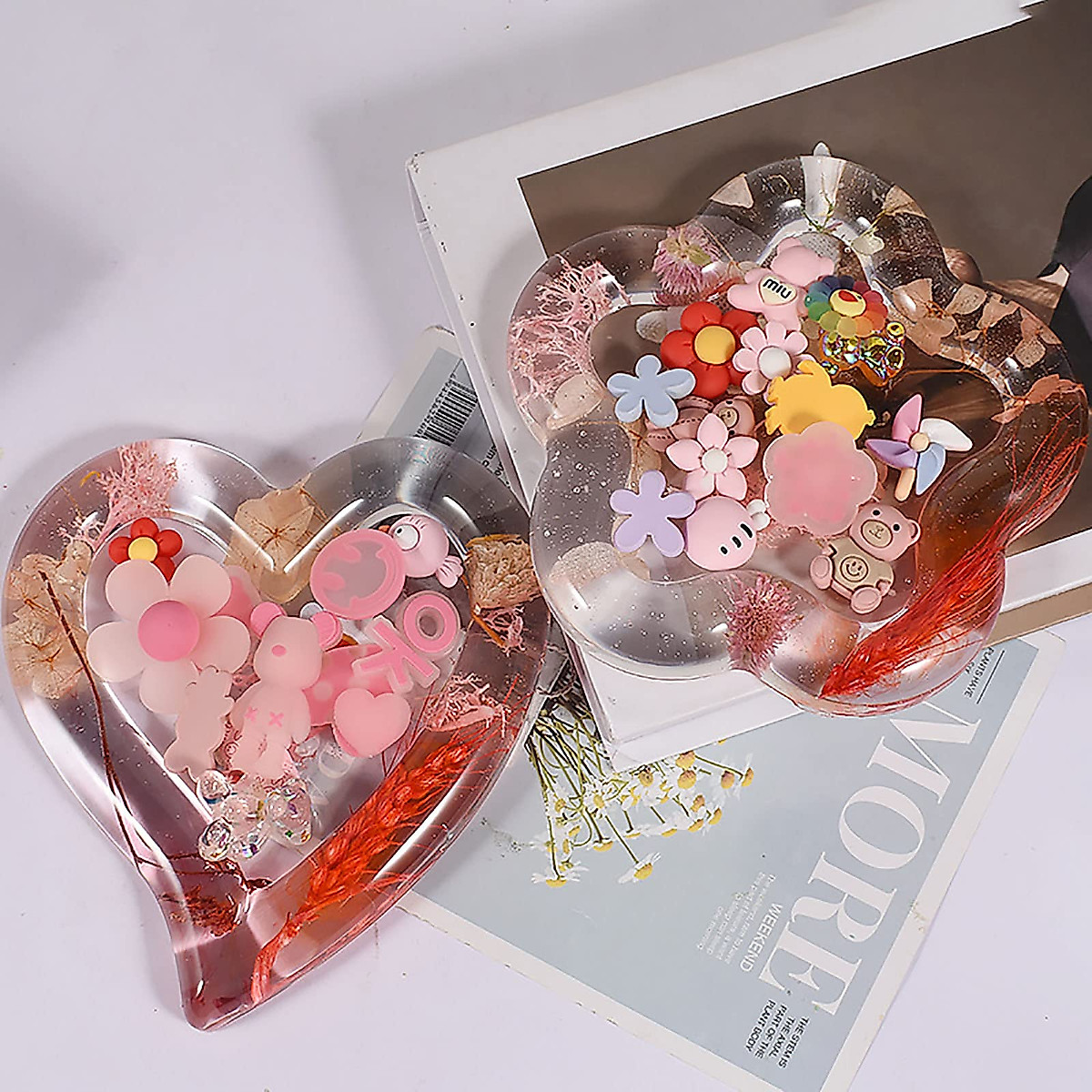 3 Set Tray Silicone Resin Mold Round Love Heart Flower Shaped Epoxy Silicone Casting Molds Coaster Tray for Cup Fruit Candy Vase Holder Articles Ornaments,3D DIY Display Decor Crafts