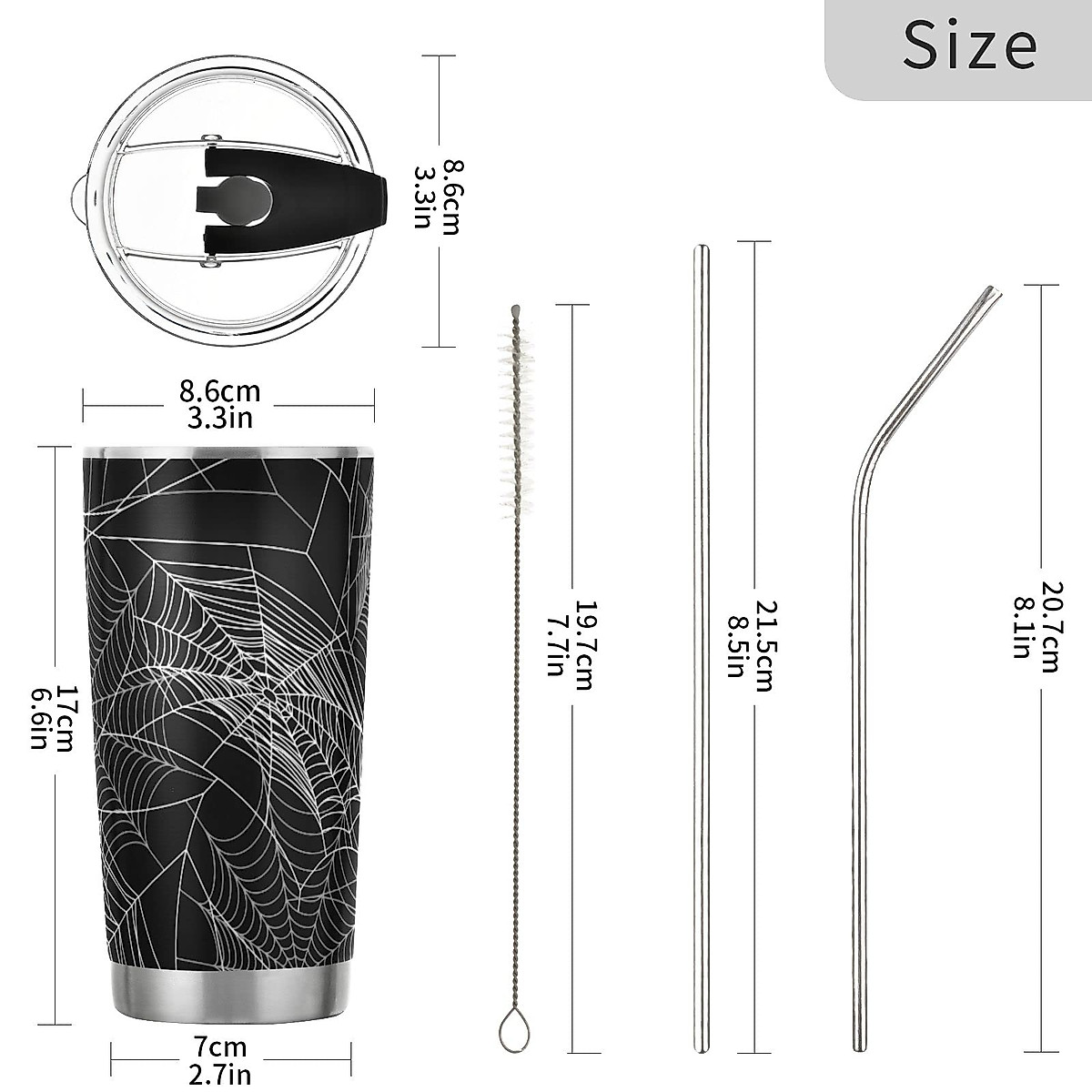 Yasala Halloween Tumbler Spiders Web White Insulated Coffee Cup Back to School Beverage Container Office Travel Mug with Straw and Lid 20oz Holiday Gift Day of The Dead Present