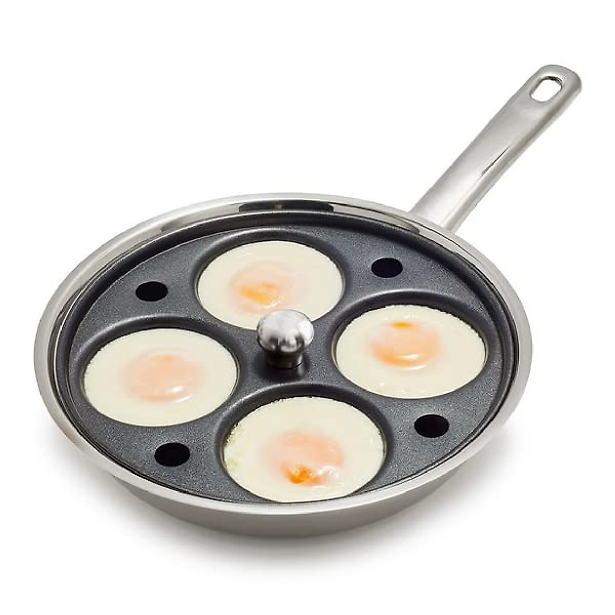 Sur La Table 14" Egg Poacher Nonstock Stainless Steel Pan with Lid, 4 Egg Cup Insert